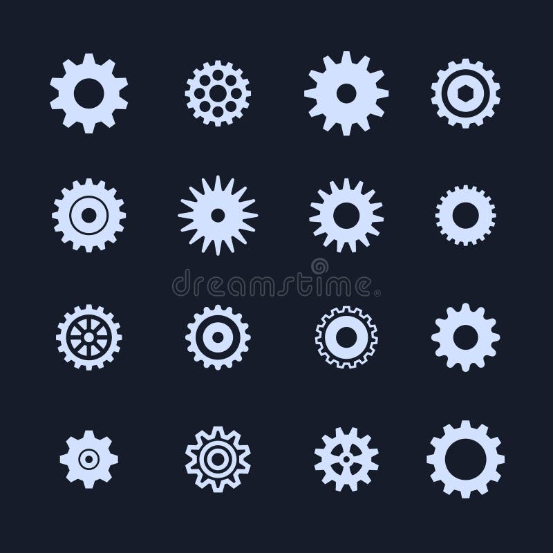 Cogs Symbol Set on White Background, Settings Icon, Illustration Stock ...