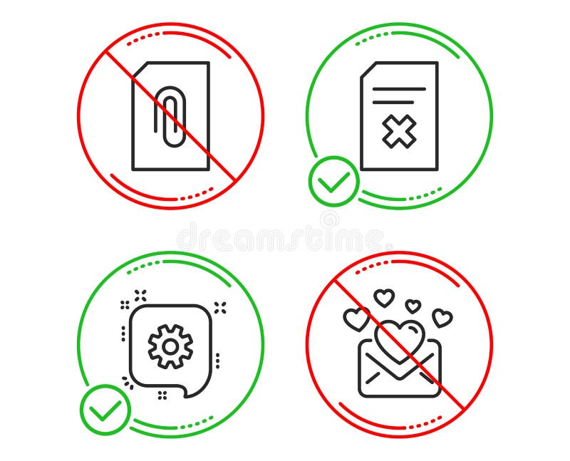 Cogwheel, Attachment and Delete File Icons Set. Love Mail Sign ...