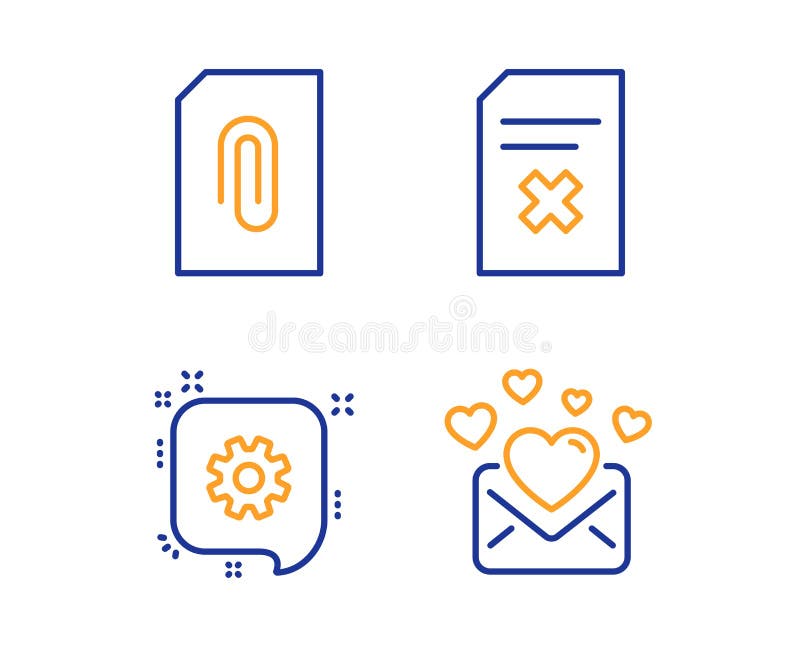 Cogwheel, Attachment and Delete File Icons Set. Love Mail Sign ...