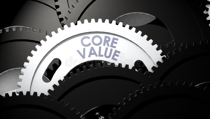Cogwheel with Core Value Text in Dark Scene Stock Illustration ...