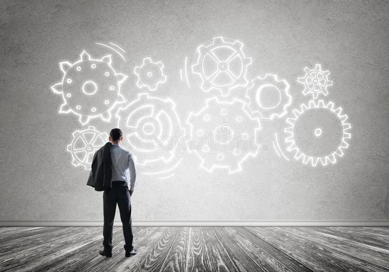 Cogwheel Engine Drawn on Concrete Wall As Symbol for Teamwork and ...