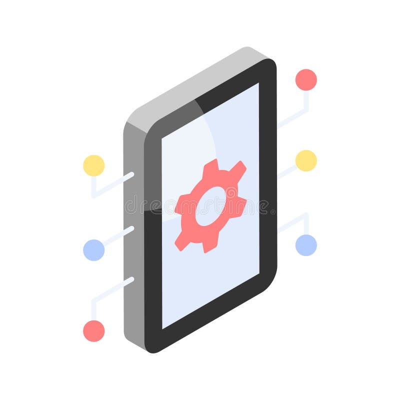 Cogwheel Inside Mobile with Network Nodes, Concept Isometric Icon of Ai ...