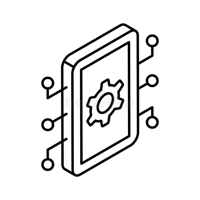 Cogwheel Inside Mobile with Network Nodes, Concept Isometric Icon of Ai ...