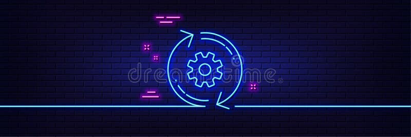Cogwheel Line Icon. Engineering Tool Sign. Neon Light Glow Effect ...