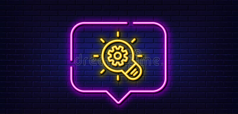 Cogwheel Line Icon. Engineering Tool Sign. Neon Light Speech Bubble ...