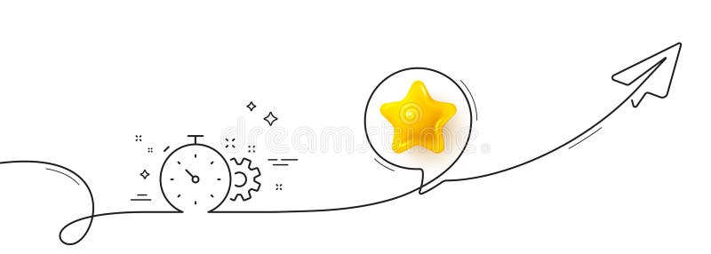 Cogwheel with Timer Line Icon. Engineering Tool Sign. Continuous Line ...