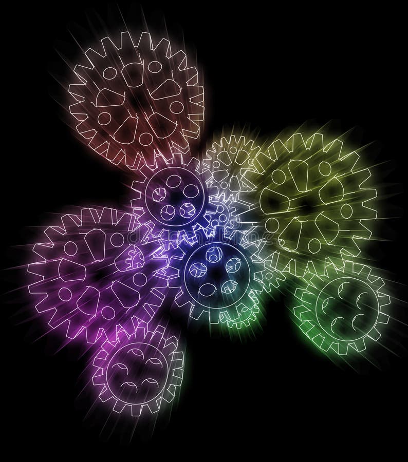 Cogwheels in Colorful Technology Center Flare Stock Illustration ...