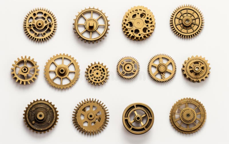 Cogwheels and Gears are Isolated on White Background. Yellow Machine ...