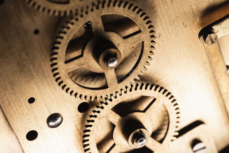 Cogwheels of a Vintage Table Clock, Close Up Photo Stock Photo - Image ...