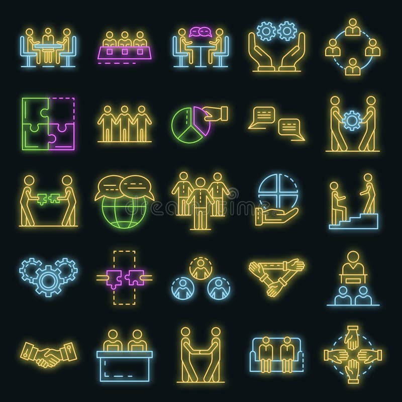 Cohesion Icon Set Vector Neon Stock Vector - Illustration of solidarity ...