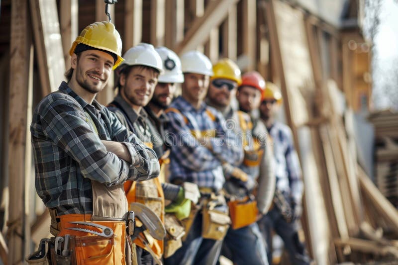 A Cohesive Team of Repair Workers Collaborates at a Construction Site ...