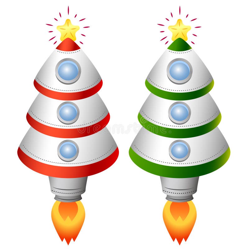 Tarjeta De Navidad Con Santa Claus En Los Cohetes En La Noche ...