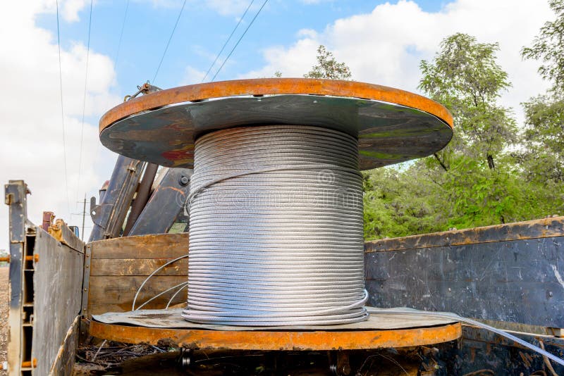 Coil with High-voltage Cable Mounted on Wheeled Truck Stock Photo ...
