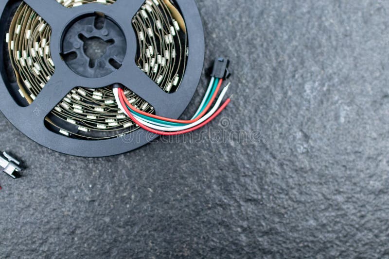 Coil of Rgb Led Strip on a Black Table. Led Strip for Creative Lighting ...