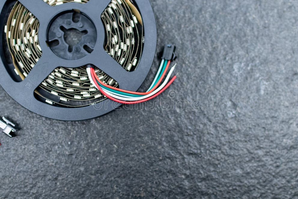 Coil of Rgb Led Strip on a Black Table. Led Strip for Creative Lighting ...