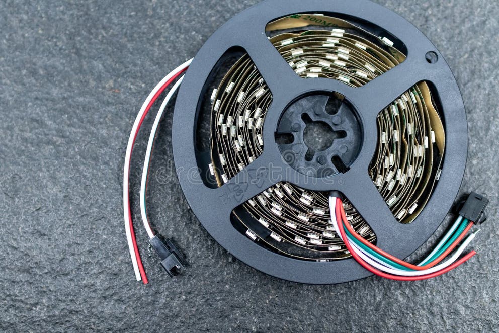 Coil of Rgb Led Strip on a Black Table. Led Strip for Creative Lighting ...