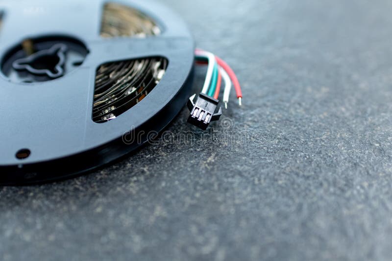 Coil of Rgb Led Strip on a Black Table. Led Strip for Creative Lighting ...