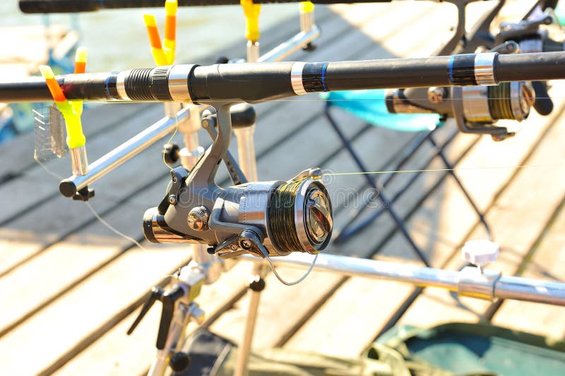 Coil Rod, Which is Mounted on the Jetty for Fishing. Stock Photo ...