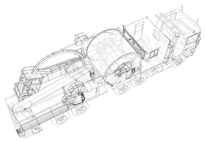 Coil Tubing. Wire-frame Line Isolated on White Stock Vector ...