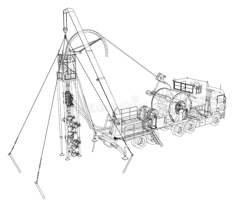Coil Tubing. Wire-frame Line Isolated on White Stock Vector ...
