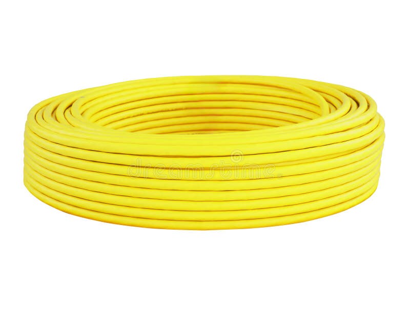 Close Up of a Coiled Yellow Electrical Cable Isolated on a White ...