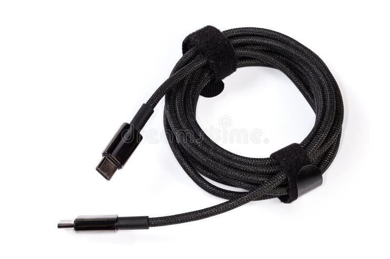 Coiled Black Cable USB Type-C on a White Background Stock Photo - Image ...