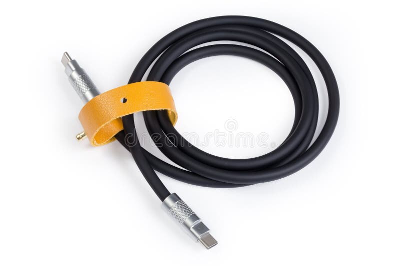 Coiled Black Cable USB Type-C on a White Background Stock Image - Image ...