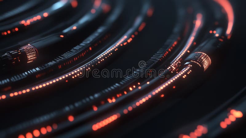 Coiled Black Cables with Glowing Red Lights Stock Image - Image of ...