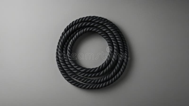 Coiled Black Jump Rope Resting on a Smooth Grey Surface with a ...