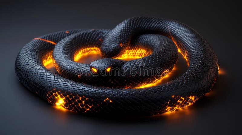 Coiled Black Snake with Glowing Lava-like Scales Stock Illustration ...
