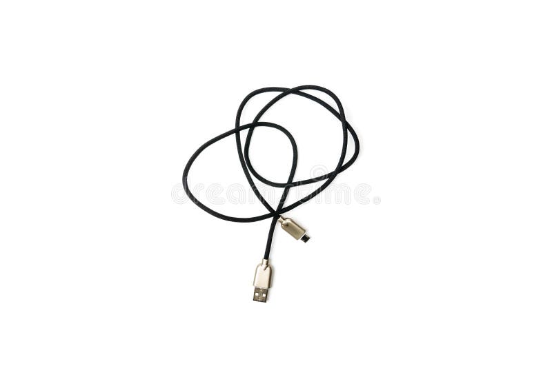 Coiled Black USB Cable Isolated on White Stock Photo - Image of network ...