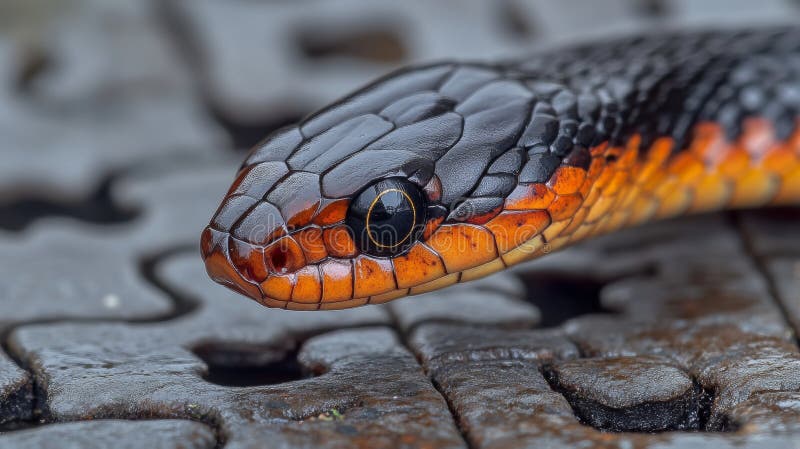 Coiled on a Black-and-white Checkered Surface, the Snake Has an Orange ...