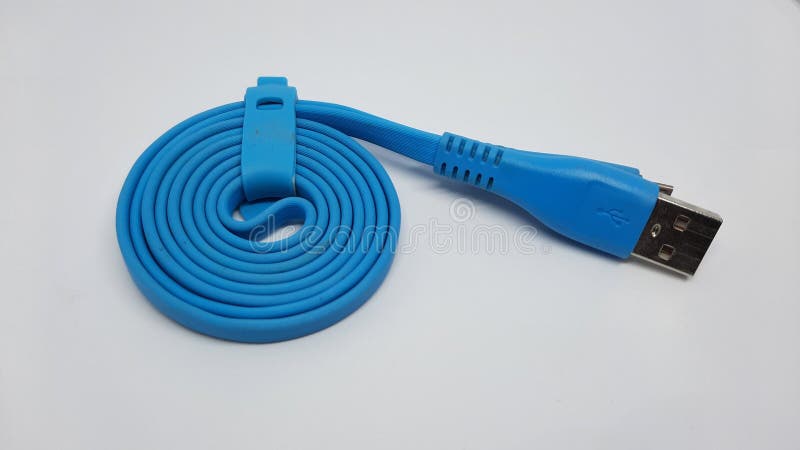 Coiled Blue Micro Usb Cable Isolated on White Background Stock Photo ...