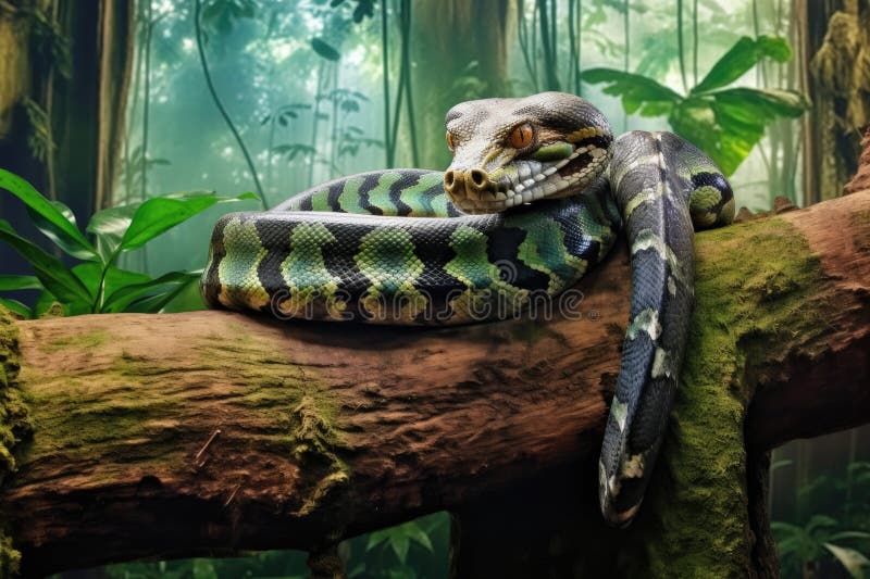 Coiled Boa Constrictor in a Rainforest Setting Stock Illustration ...