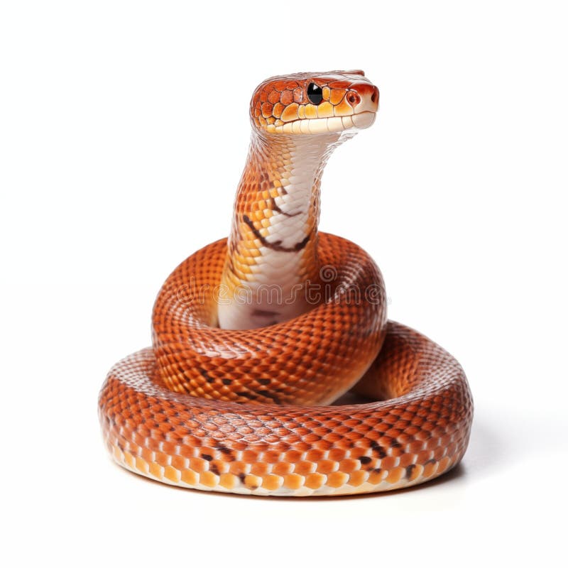 Coiled Corn Snake Raising Its Head on a White Background Stock ...