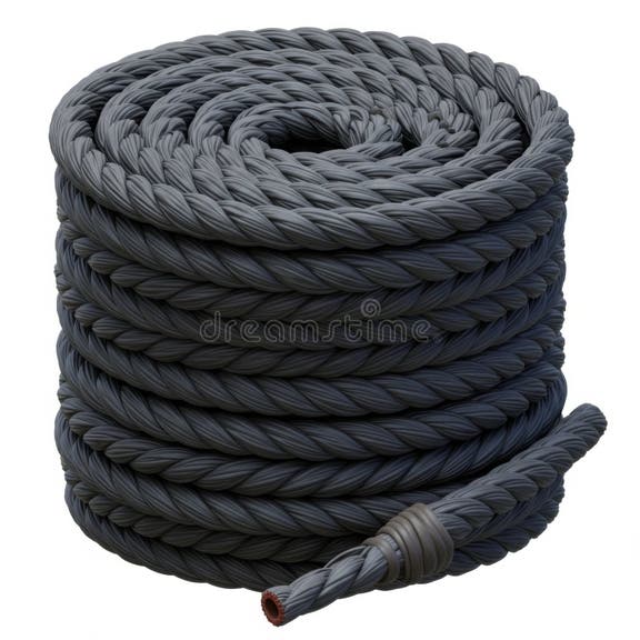 Coiled Dark Gray Braided Rope on White Background Stock Illustration ...