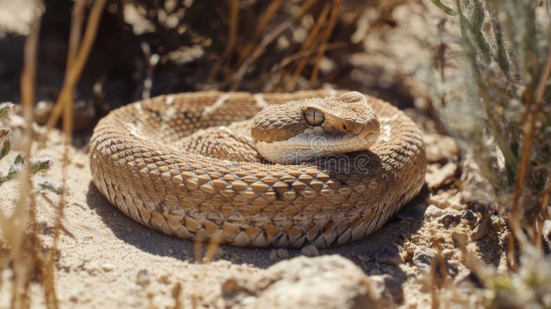 Coiled Desert Snake on Sandy Ground Stock Illustration - Illustration ...