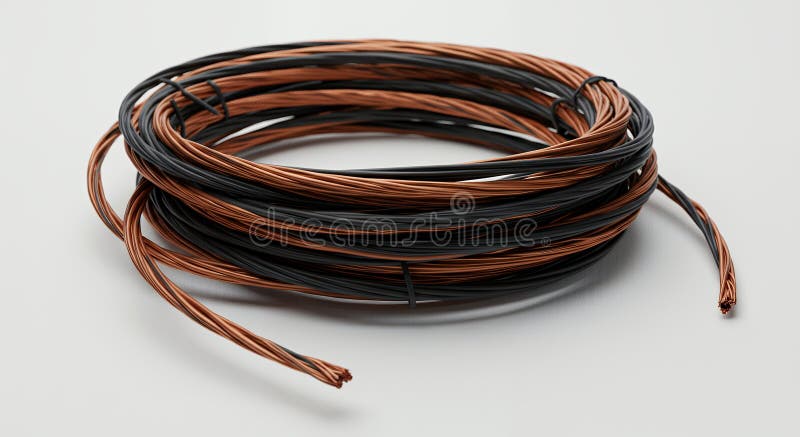 Coiled Electrical Wire Spool Copper and Black Insulated Wiring Stock ...
