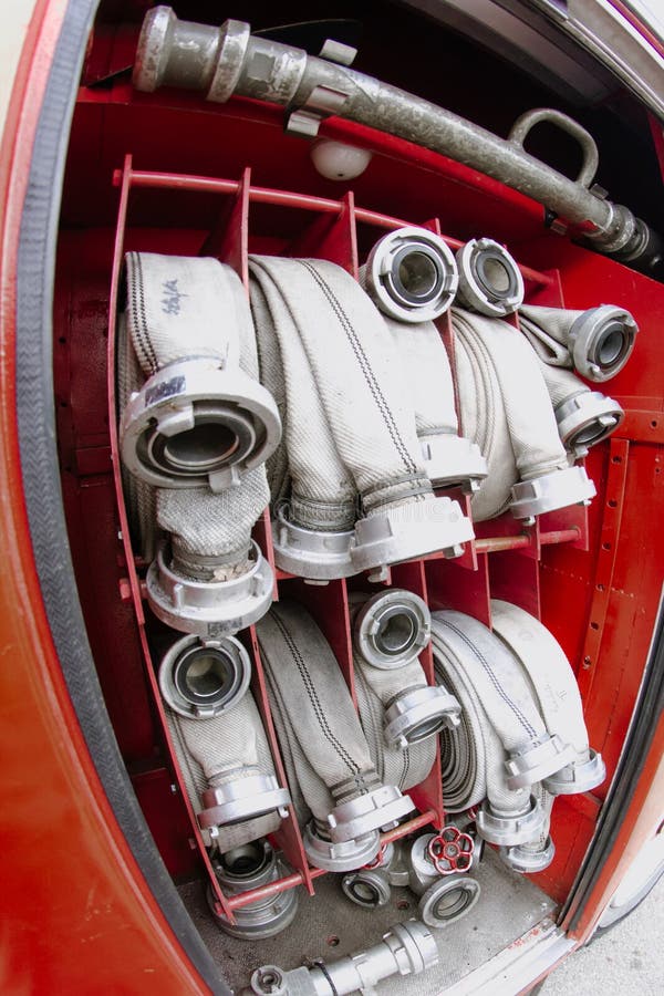 2015.05.11. Chwostek, Poland. Fire Hoses Stored in a Fire Truck ...