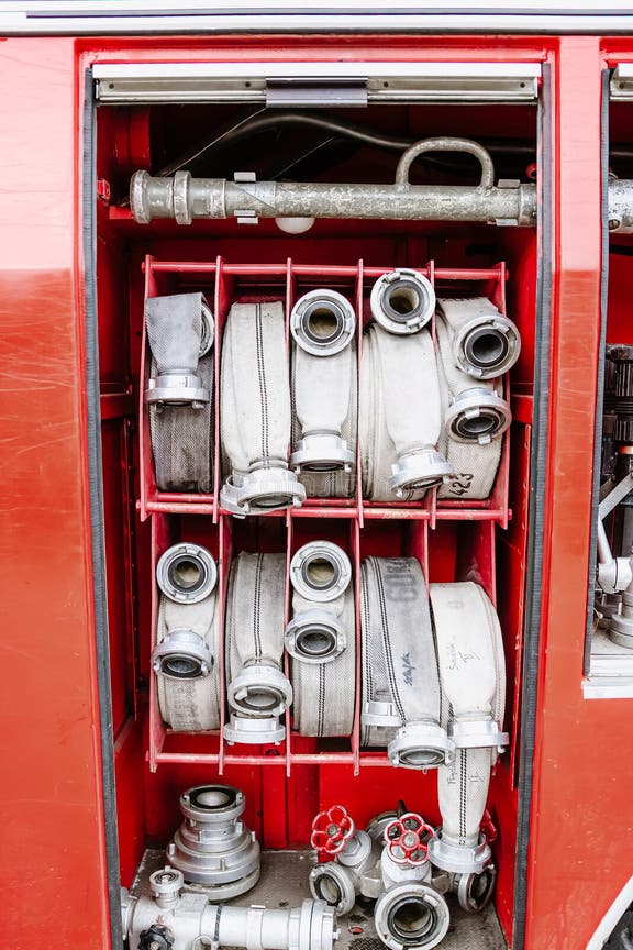 2015.05.11. Chwostek, Poland. Fire Hoses Stored in a Fire Truck ...