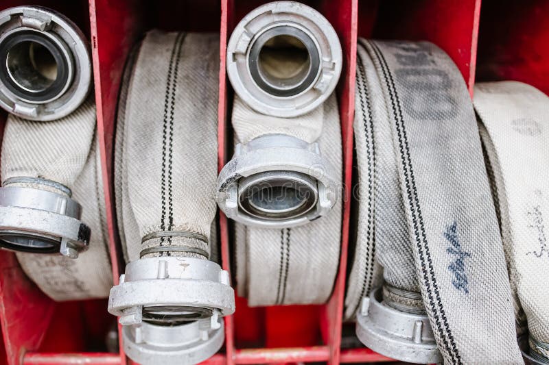 2015.05.11. Chwostek, Poland. Fire Hoses Stored in a Fire Truck ...