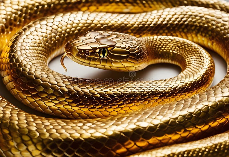 Coiled Golden Snake Against a Stark White Background Stock Illustration ...