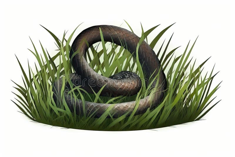 Coiled in the Grass, a Black Rat Snake Stock Illustration ...