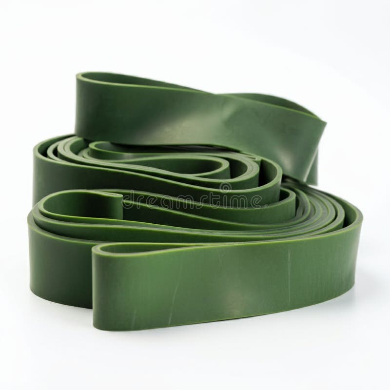 A Coiled Green Rubber Resistance Band with a Smooth Texture. the Band ...