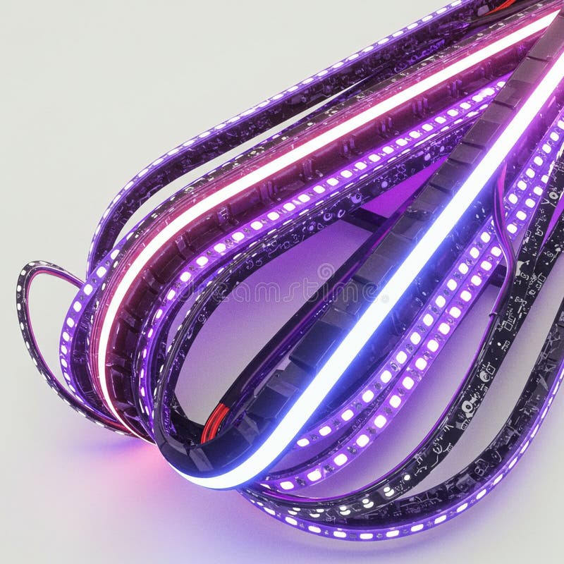 Coiled LED Light Strips Display Vibrant Colors, Including Purple, Pink ...