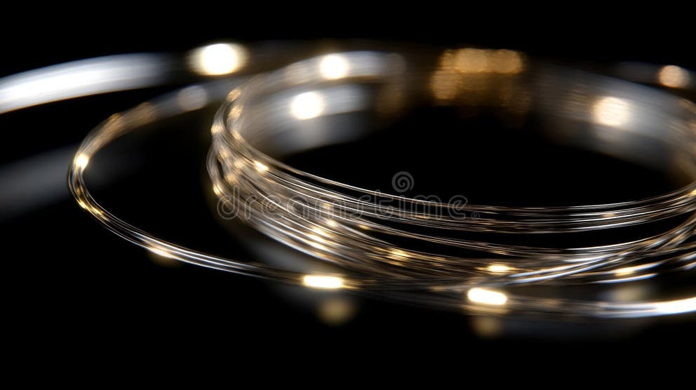 Coiled LED String Lights on Black Background Stock Illustration ...