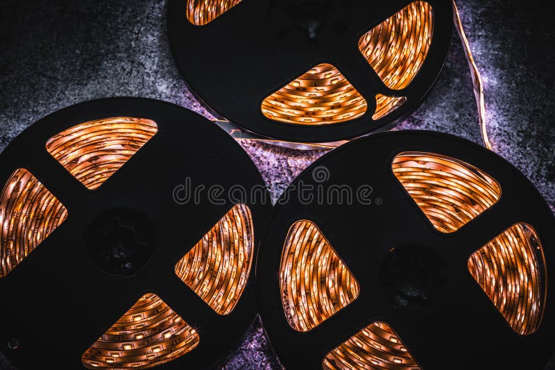 Coiled LED Strips on Dark Background for Illumination Stock Image ...