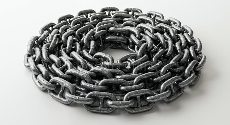 Coiled Metal Chain on White Background Represents Strength and ...