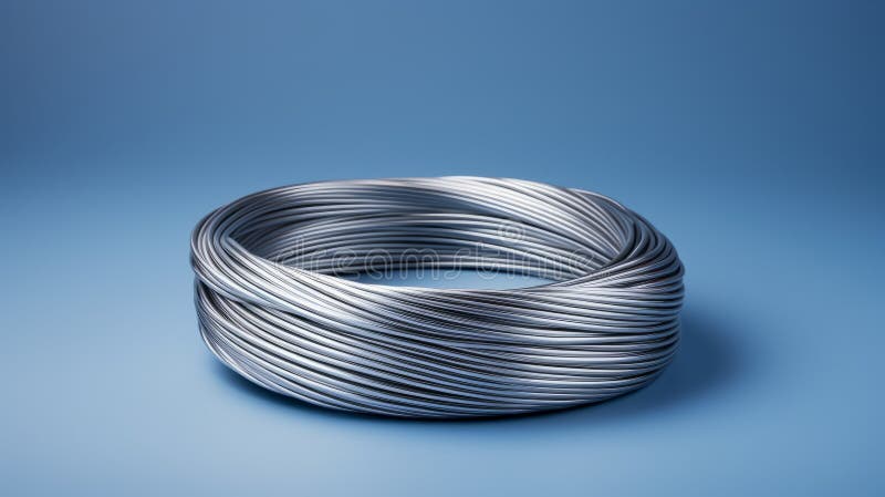 Coiled Metal Steel Cable on Blue Background Stock Image - Image of ...