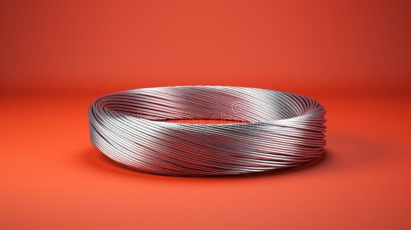 Coiled Metal Steel Cable on Red Background Stock Photo - Image of ...